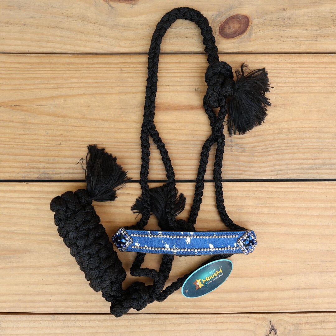 Mule Tape Rope Halter Decorated With Royal Blue Acid Wash Cowhide With ...
