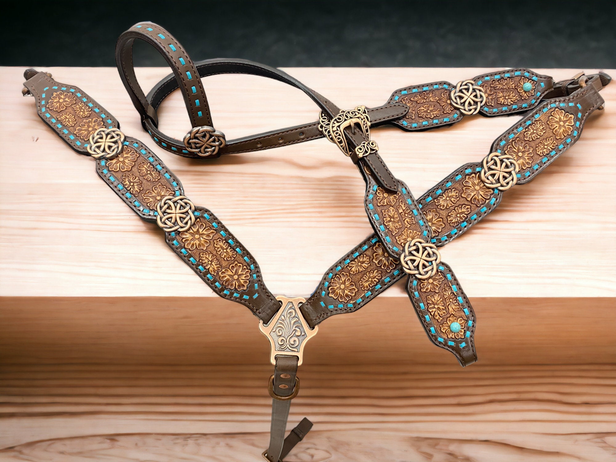 Western Horse Bridle Headstall and Breast Collar Set Leather Headstall ...