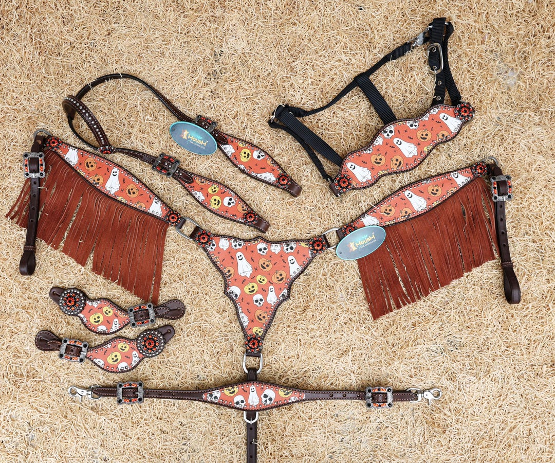 Spooky Halloween Horse Tack Set: Western Leather Headstall Breast ...