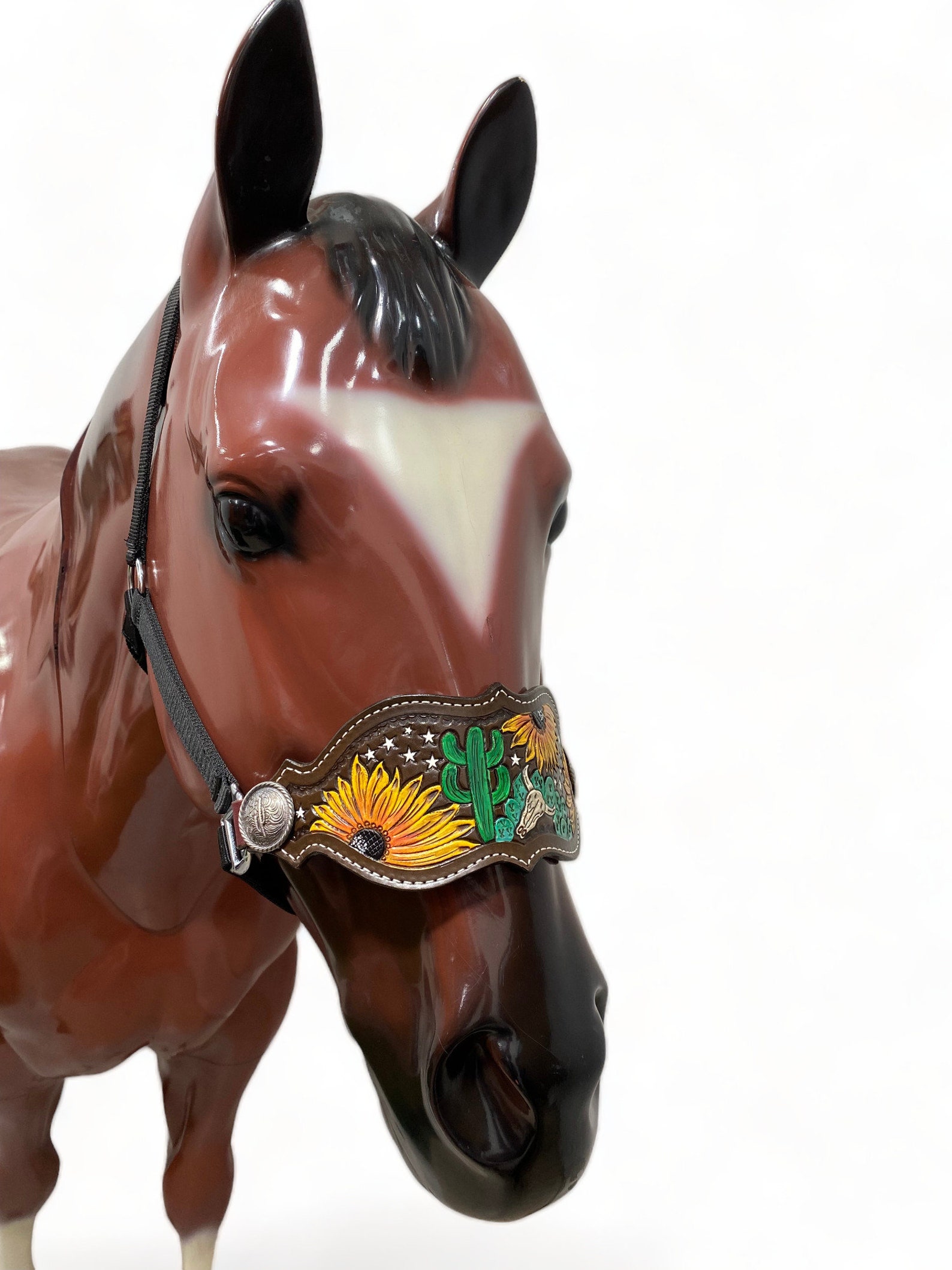 Argentina Leather Bronc Halter: Sunflower Cactus Conchos, Hand-painted ...