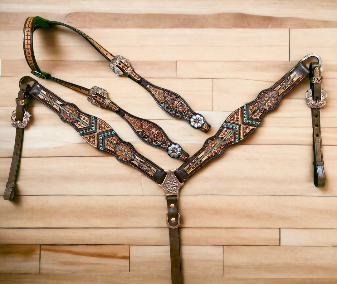 Genuine Leather Headstall and Breast Collar Set Tack for Horse, Western ...