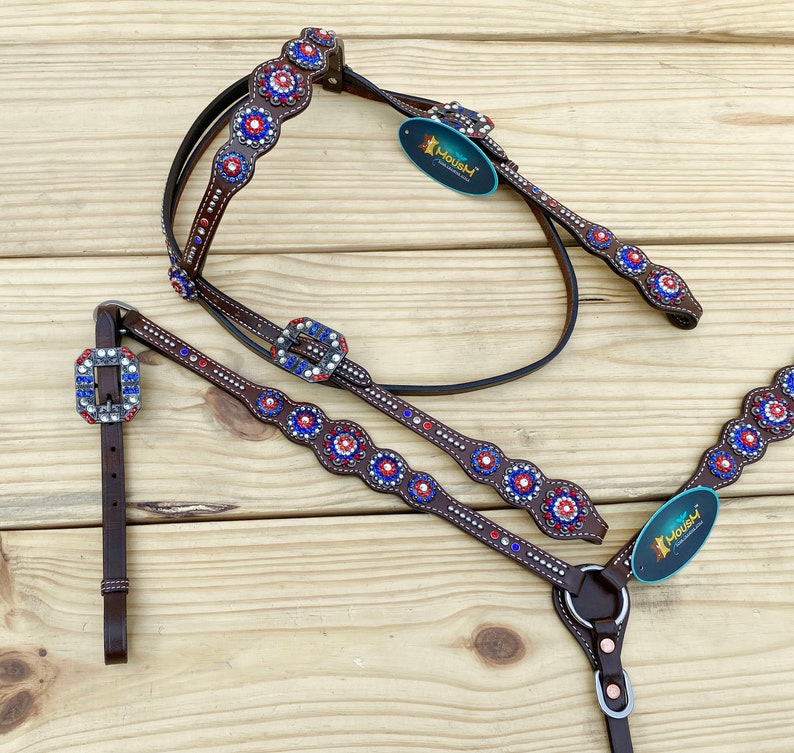 Handmade Leather Horse Headstall Breast Collar Set: Western Tack, USA ...