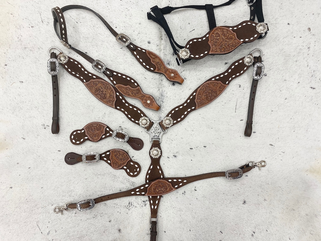 Leather Headstall and Breast Collar Set Horse, Western Headstall Tack ...