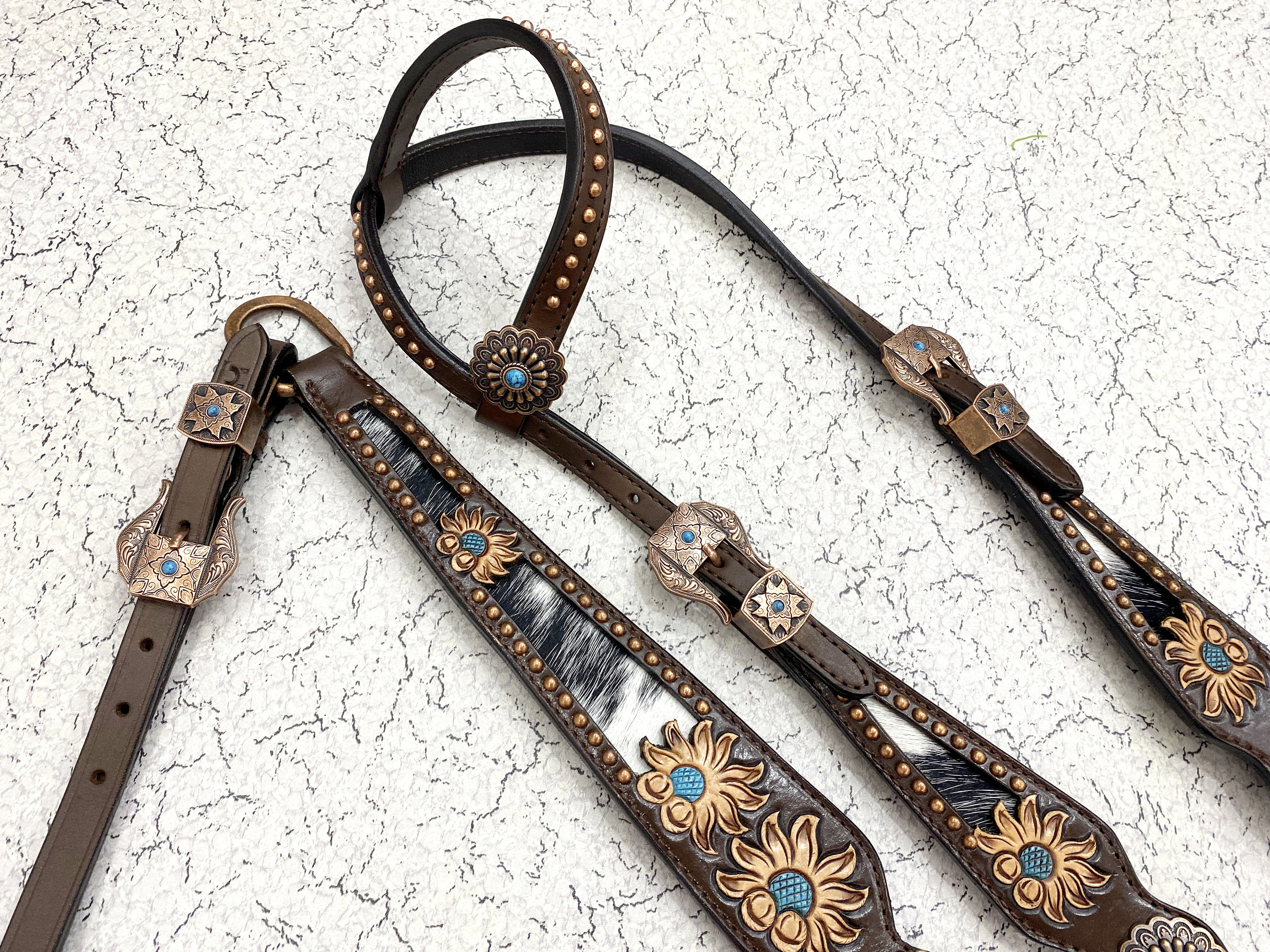 Real Cowhide Leather Headstall Set With Breast Collar - Etsy