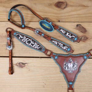 Cowhide Headstall & Breast Collar Tack Set: Turquoise Western Horse ...