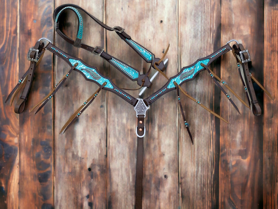 Horse Leather Tack Set, Bridle Headstall and Collar, Cow Hide Leather ...