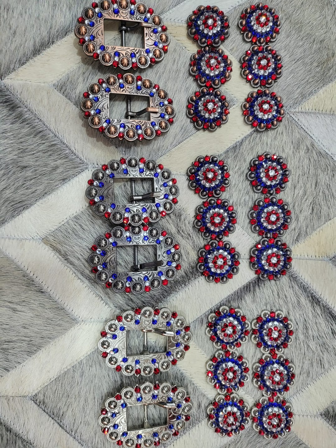 Antique Conchos Decorated With Red Royal White Stones Bling Buckle Set ...