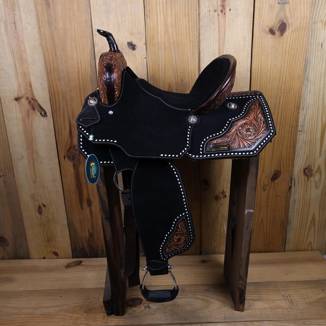 Black Handcrafted Western Barrel Saddle Genuine Leather.black Barrel ...