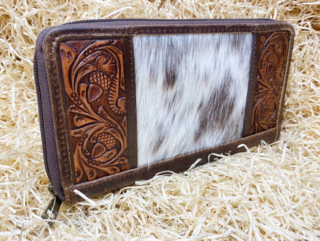 Leather Clutch Bag: Cowhide Overlay, Oka Fruit Carving - Etsy