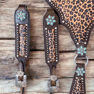 Cheetah Print Leather Horse Headstall and Breast Collar Set by Mousm - Etsy