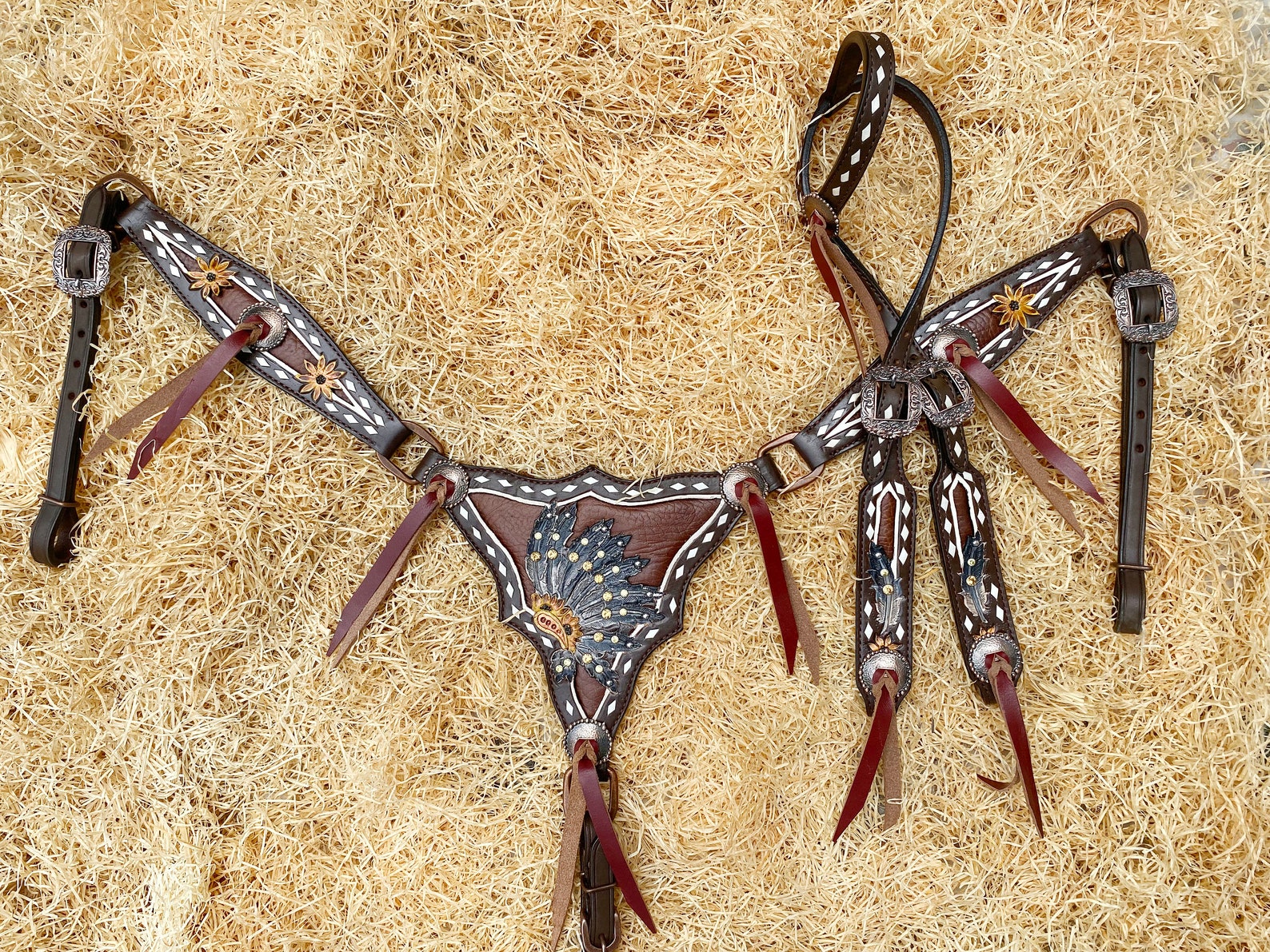 Leather Headstall and Breast Collar Set for Horse, Western Leather ...