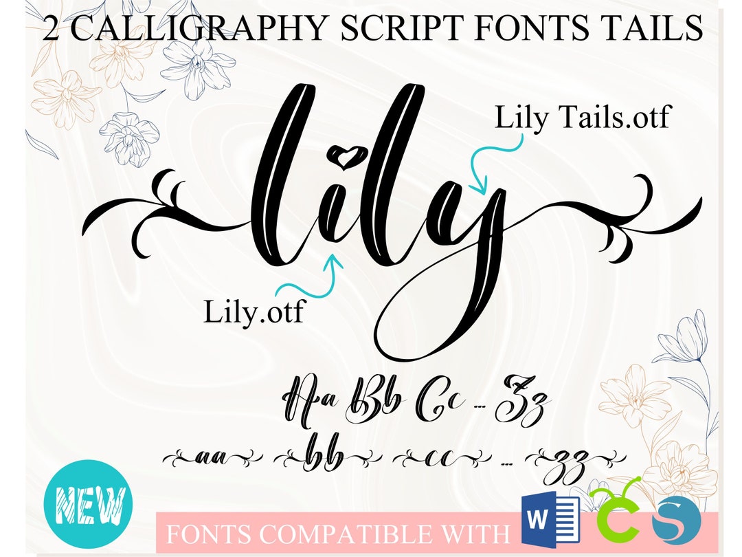 Lily Font With Tails Romantic Fonts, Script Fonts, Font With Hearts ...