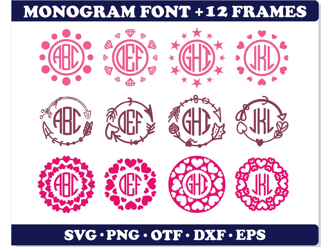 Circle Monogram Font 12 Monogram Frames Svg Round Monogram - Etsy