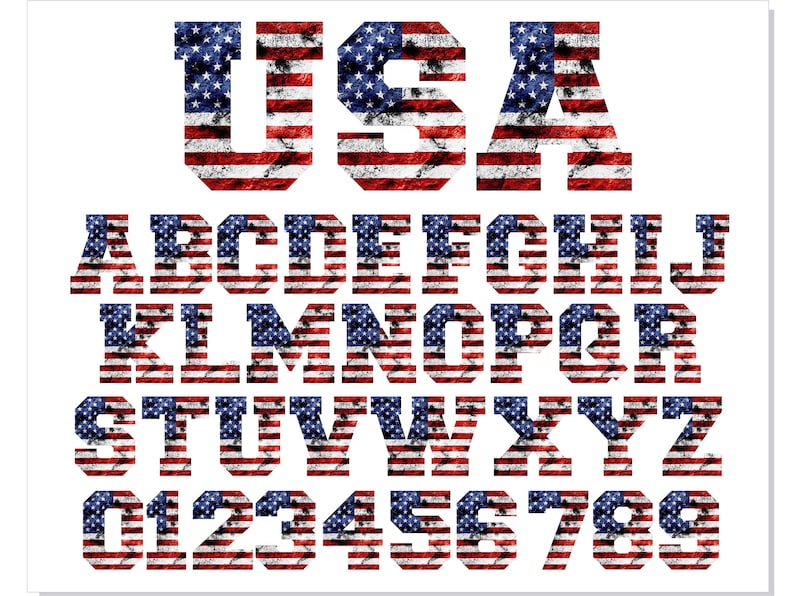 USA Flag Grunge Letters and Numbers Font PNG Files | Usa Flag Font Png ...