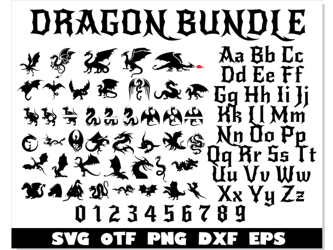 Dragon SVG Bundle | Dragon Svg, Dragon Png, Dragon Font Svg, Dragon ...