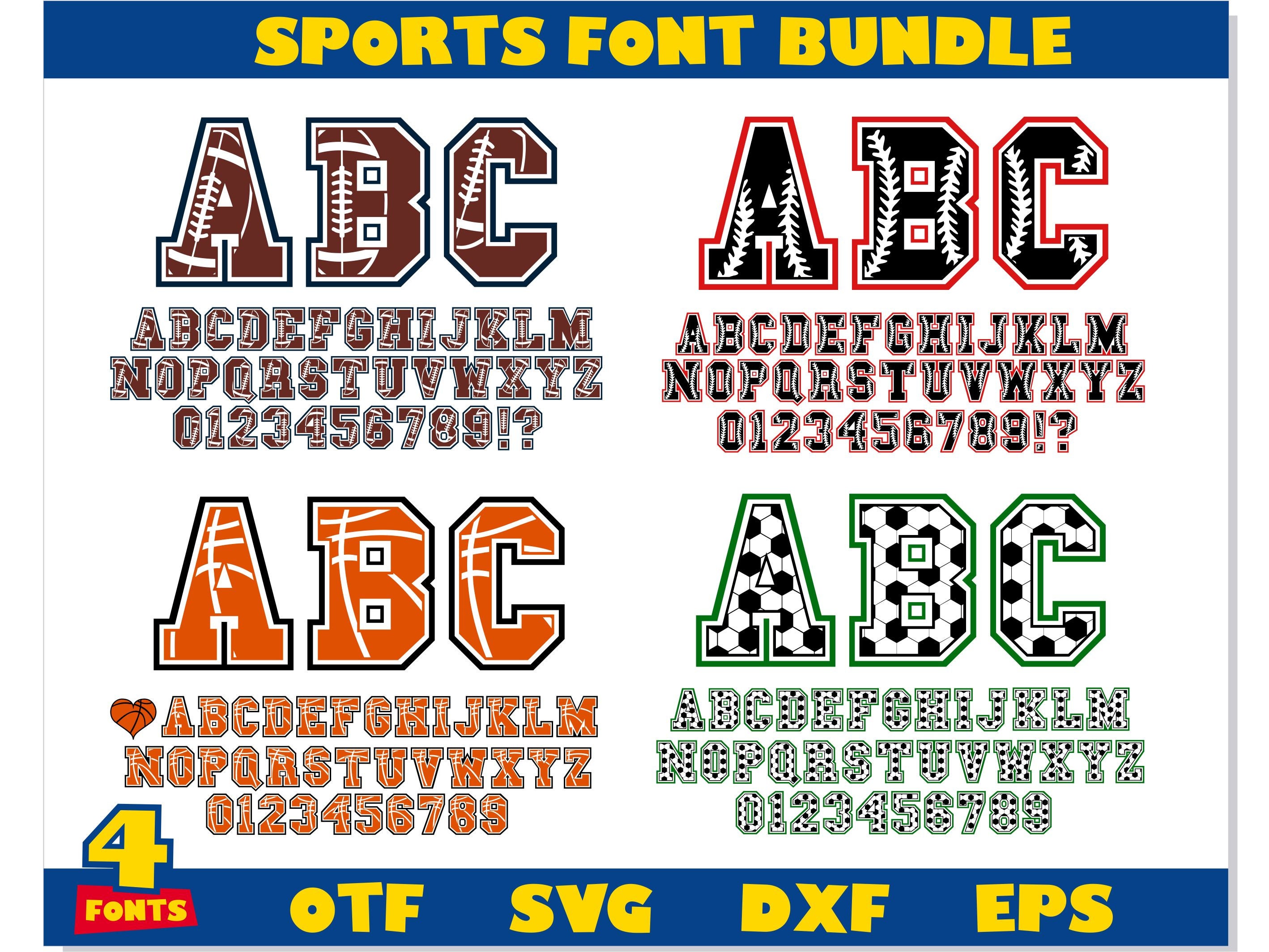 Sports Font Bundle American Football Font Svg Baseball Font - Etsy