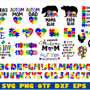 Autism Svg Bundle | Autism Puzzle Font Svg, Autism Png, Autism Svg ...