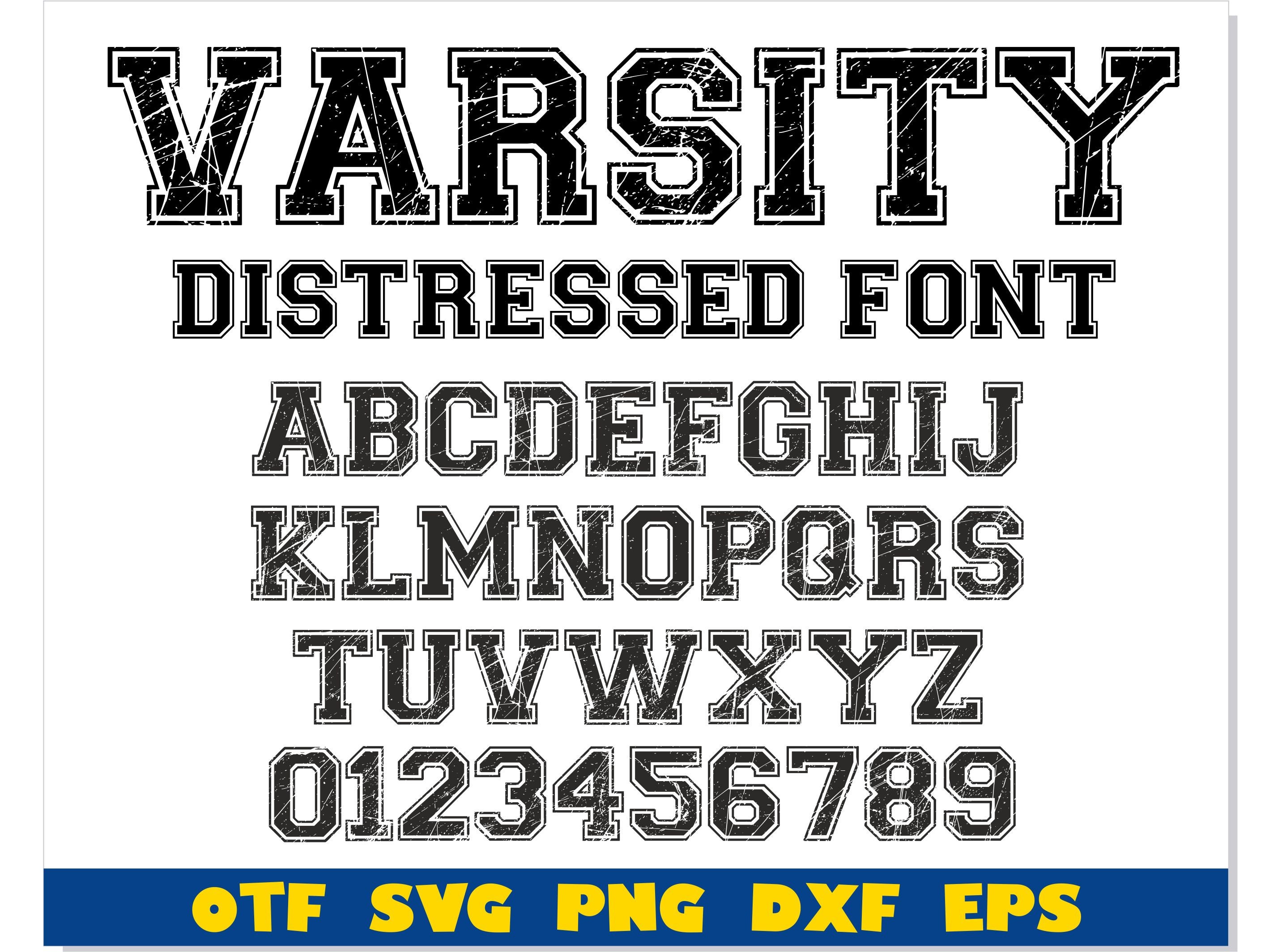 Varsity Distressed Font Alphabet Numbers Download Svg Png Varsity