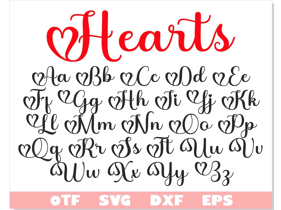Valentine Day Font With Hearts Otf | Hearts Love Svg, Heart Font Svg, Love Font Svg, Font With ...