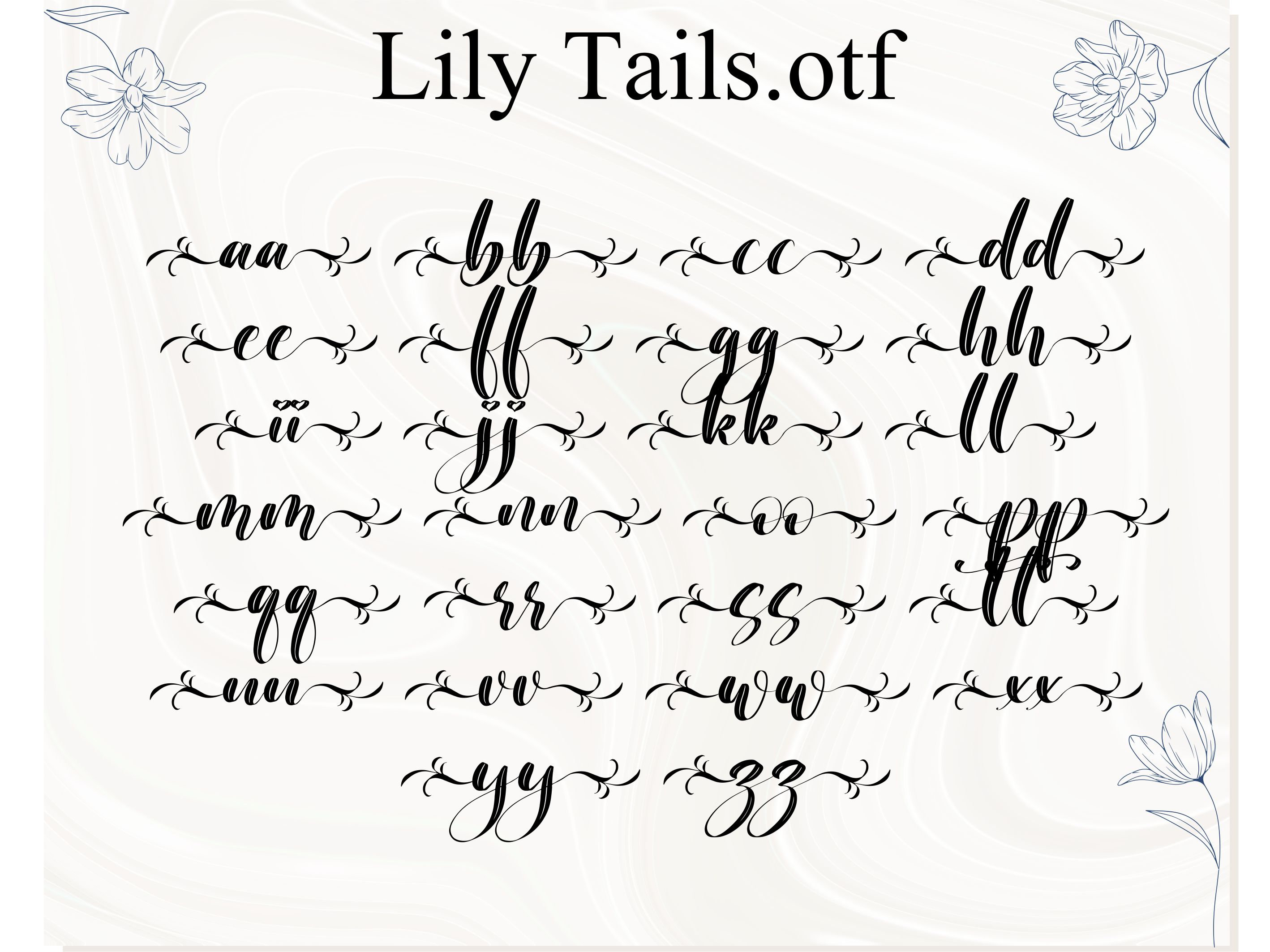 Lily Font With Tails Romantic Fonts Script Fonts Font With - Etsy UK
