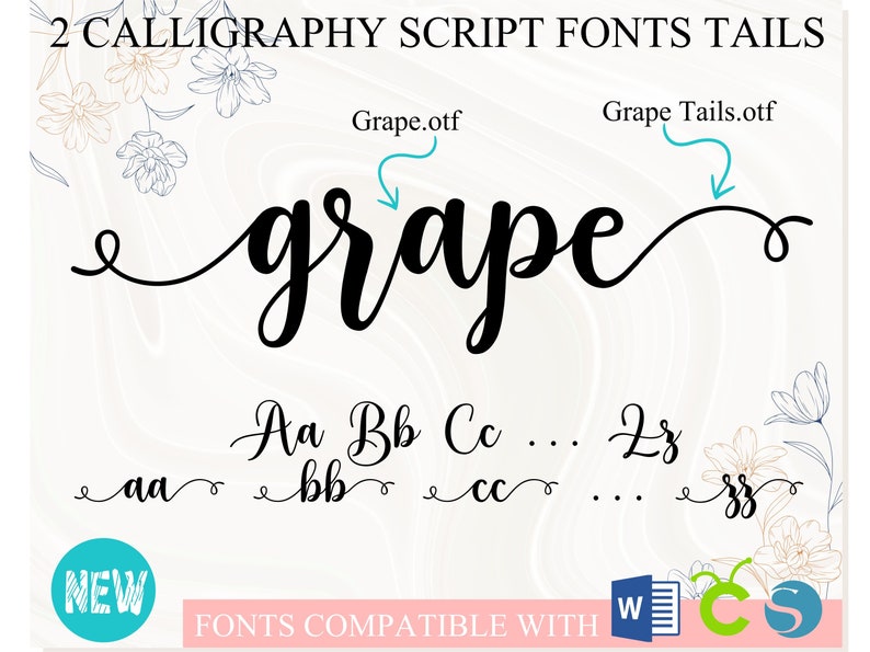 Grape Font With Tails Romantic Fonts Script Fonts - Etsy