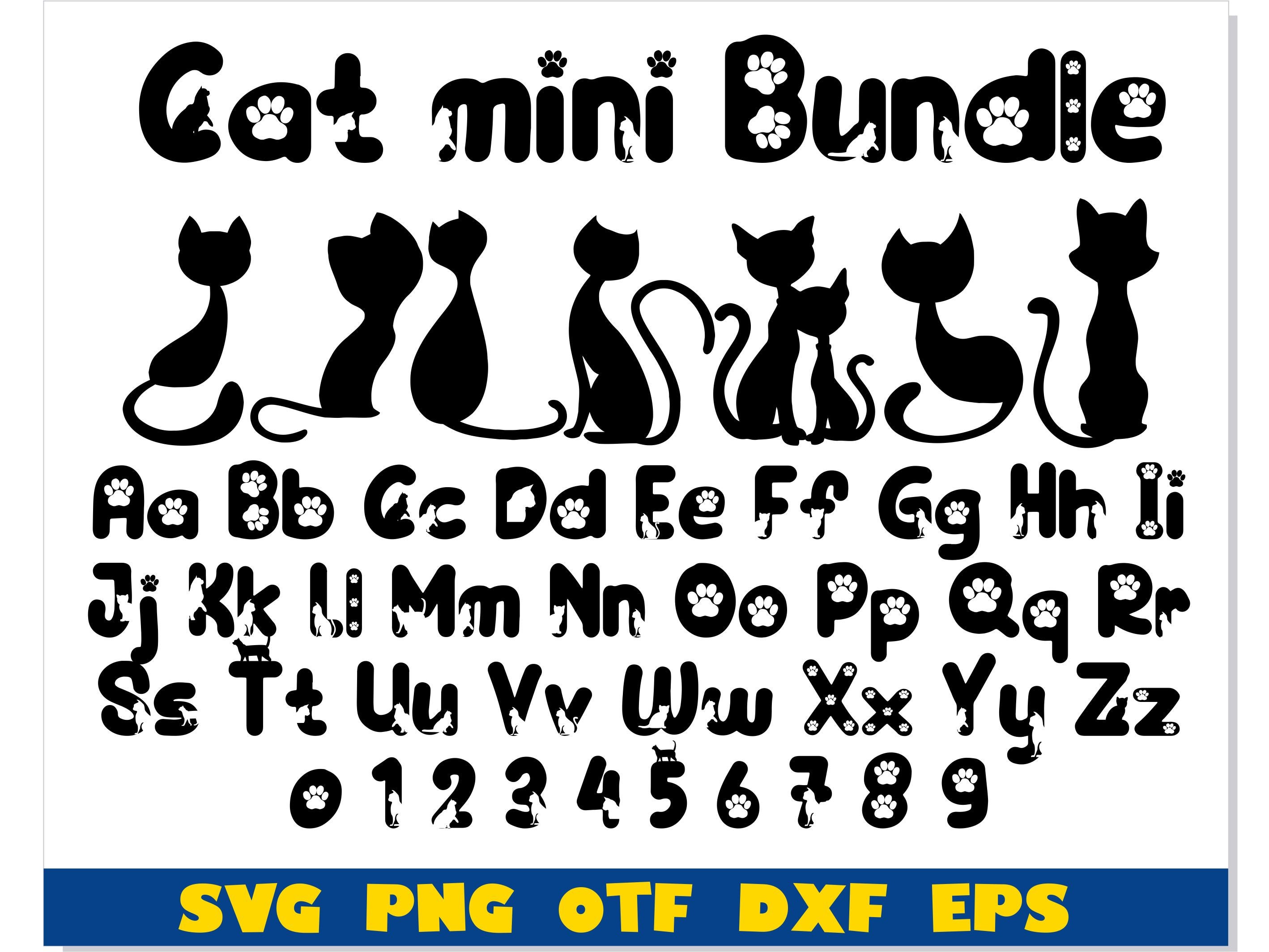 Paquete de svg de gato | Cat Font svg, Cat Bundle png, Cat svg, Cat ...