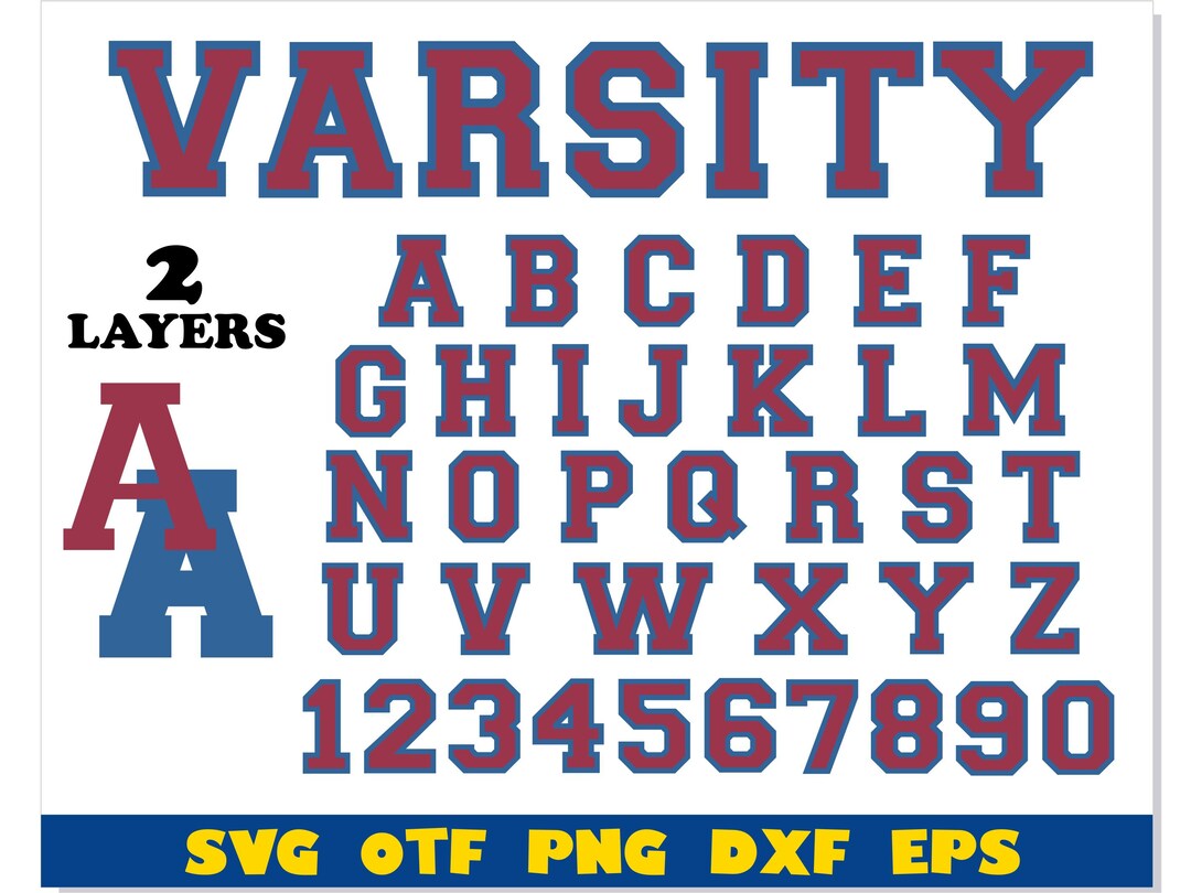 Varsity Font Blue Red SVG Layered Cricut | Varsity College Font Png ...