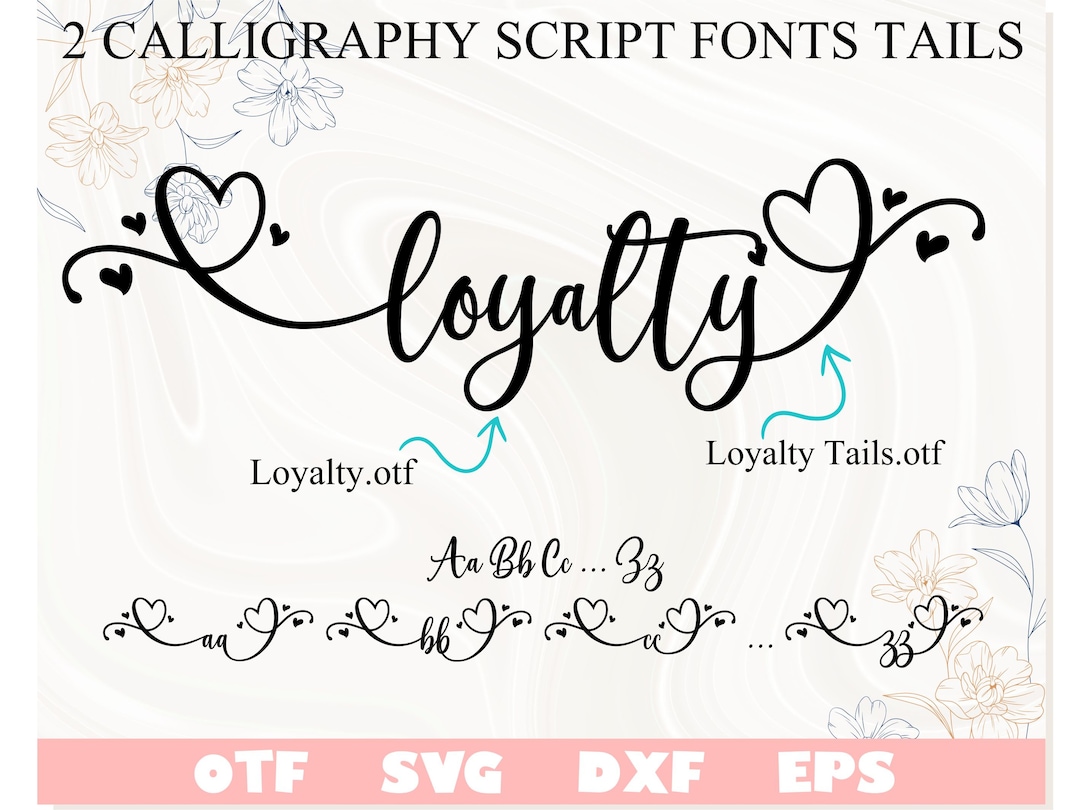 Loyalty Font With Hearts Font With Tails, Cursive Font, Valentines Day Font, Script Font ...