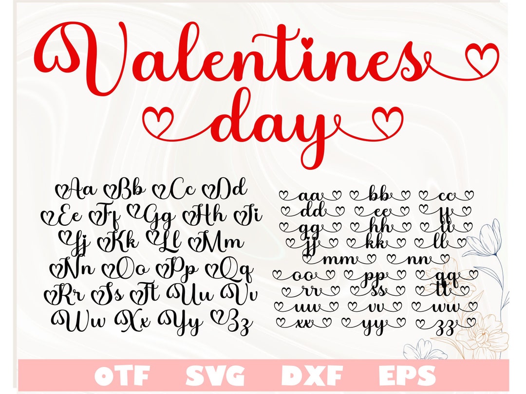 Valentine Day Font With Hearts | Love Font Svg, Heart Font Svg, Cursive ...