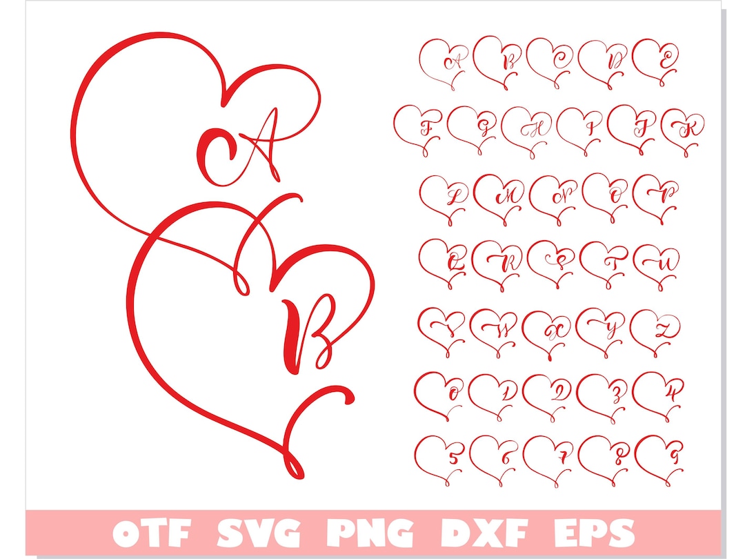 Monogram Heart Font, Valentine Day Font Hearts, Love Font Svg, Heart ...