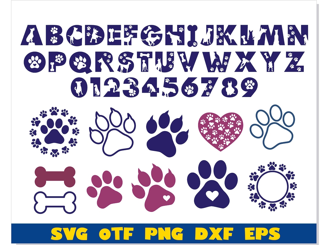 Dog Bundle Dog Font Otf, Dog Font Svg, Dog Paw Svg, Dog Font Png, Dog ...