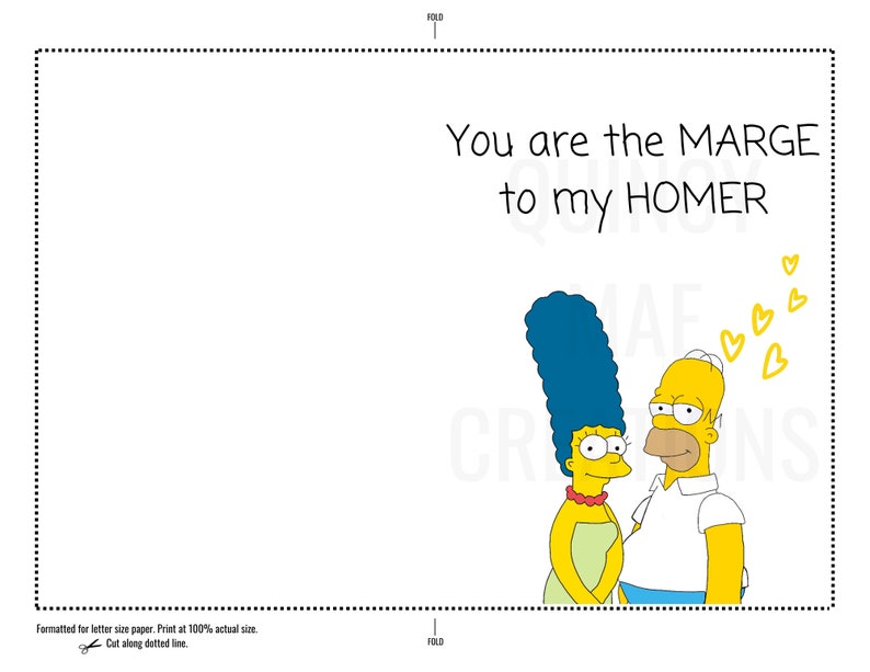 Marge and Homer Simpson Love Card TV Show Valentines Day - Etsy