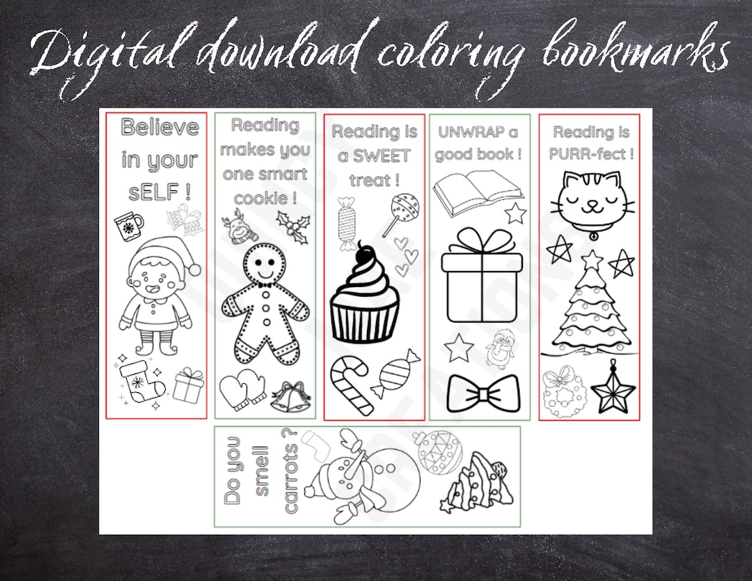 Christmas Coloring Bookmarks Printable Christmas Bookmarks - Etsy
