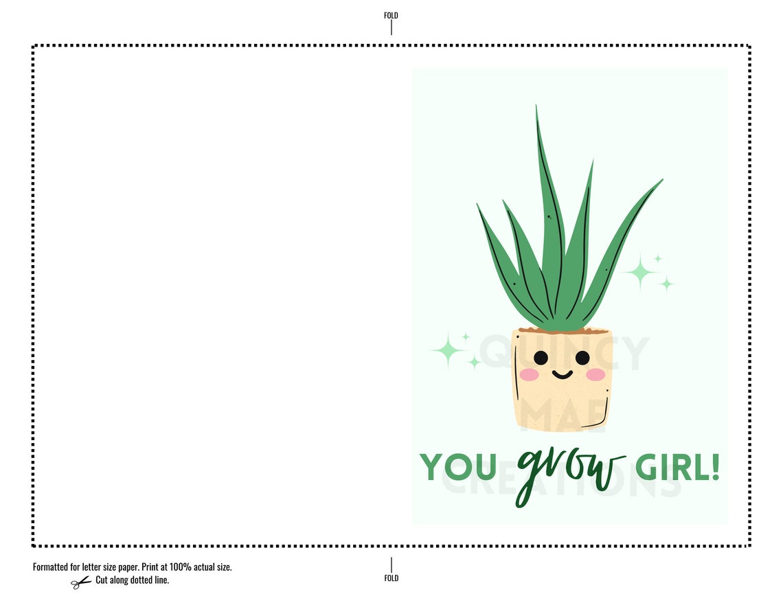PRINTABLE You Grow Girl Congratulations Card, Instant Download, Plant ...