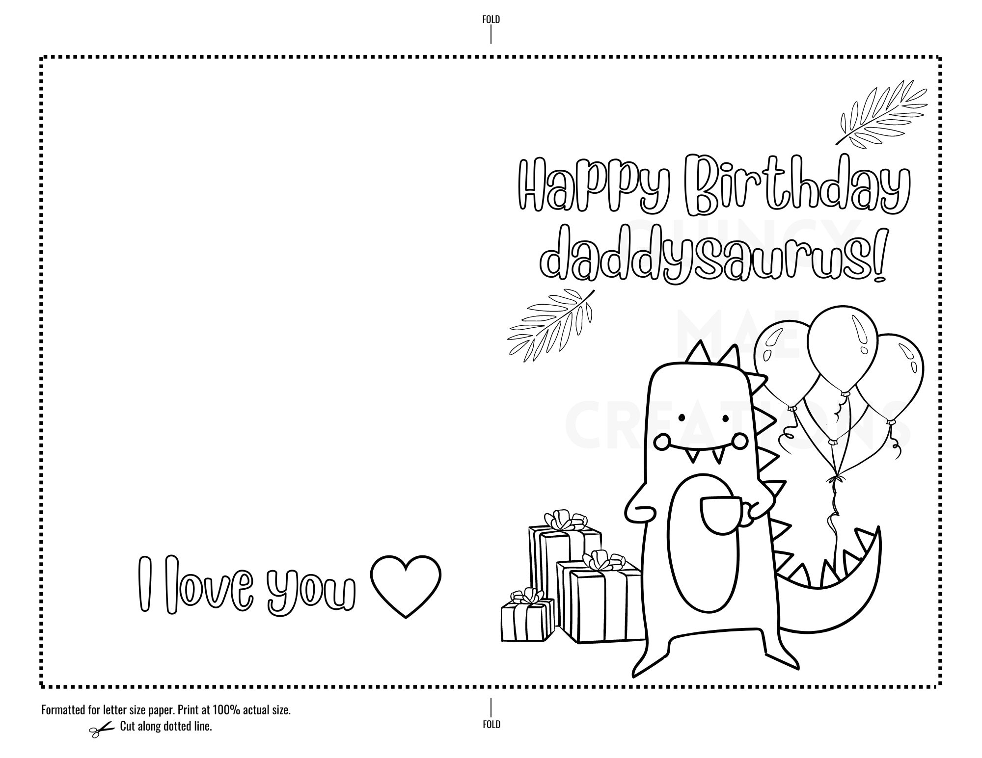 Daddysaurus Printable Birthday Coloring Card for Kids. Funny DIY ...