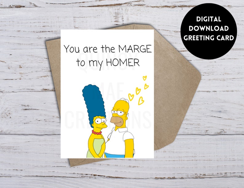 Marge and Homer Simpson Love Card TV Show Valentines Day - Etsy