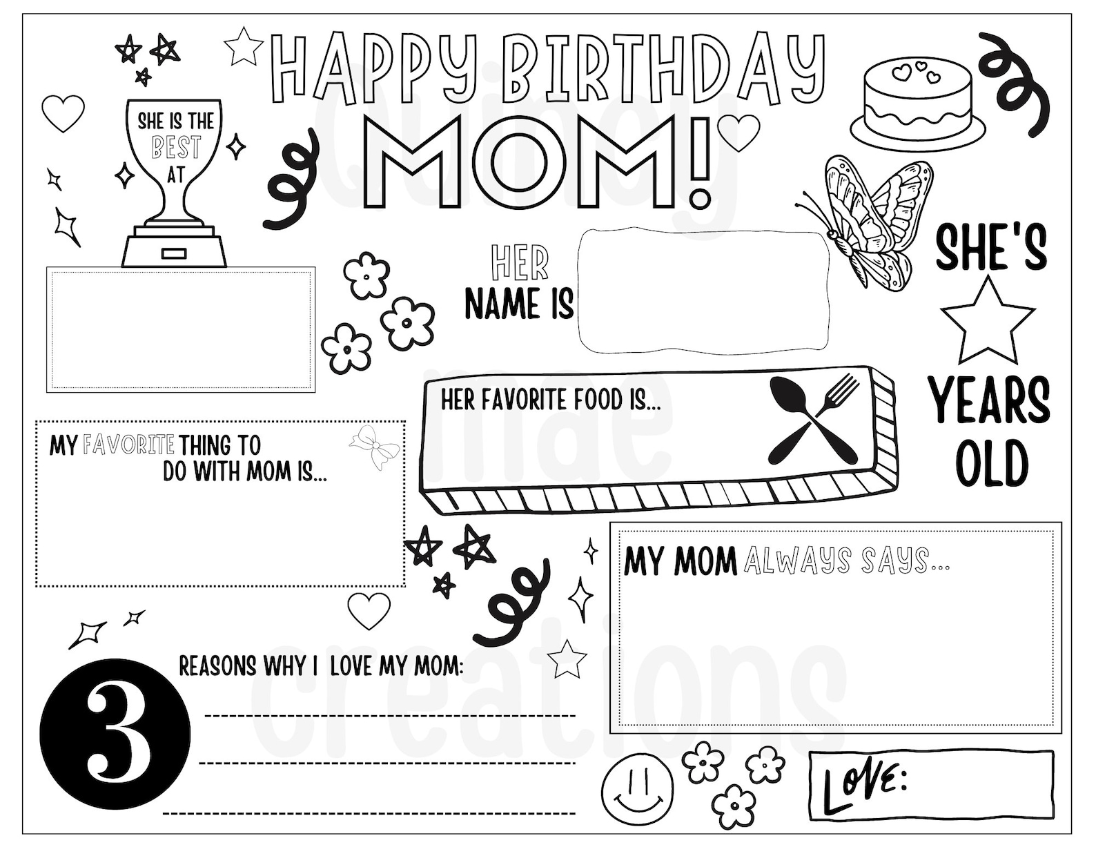 Happy Birthday Mom Coloring Page Printable All About Mom Fill in ...
