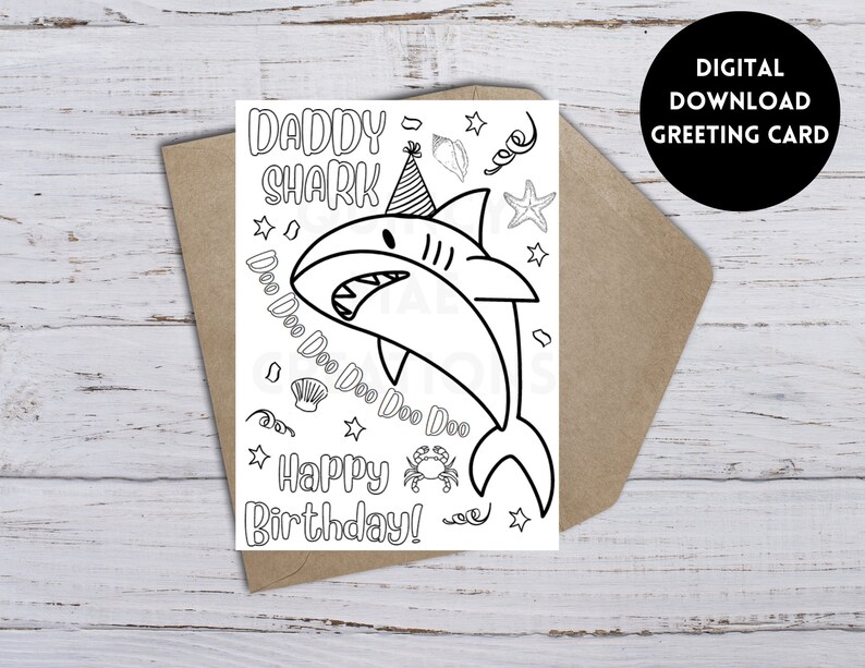 Daddy Shark Printable Birthday Coloring Card for Kids. Funny - Etsy