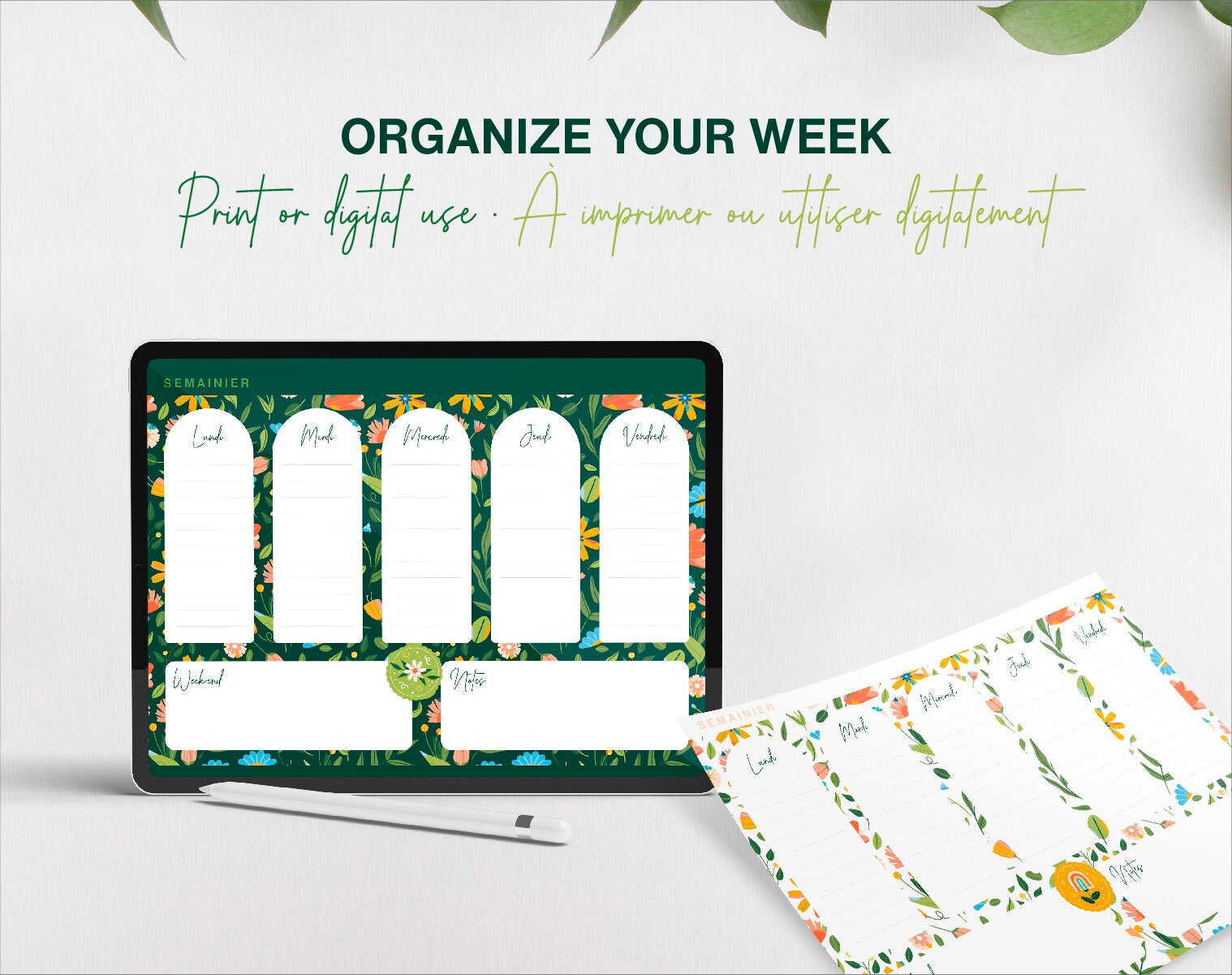 Semainier A4 Imprimable ou Digital (version foncée et claire, FR et EN ...