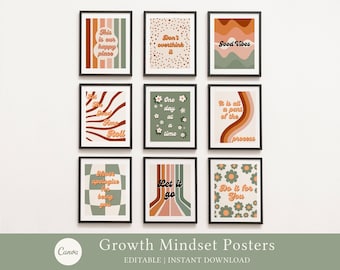 Growth Mindset Editable Classroom Printable Posters, Elegant Boho ...