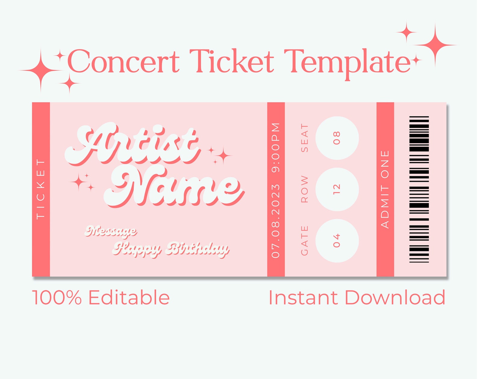 Editable Concert Ticket Template, Custom Concert Ticket Gift, Concert ...