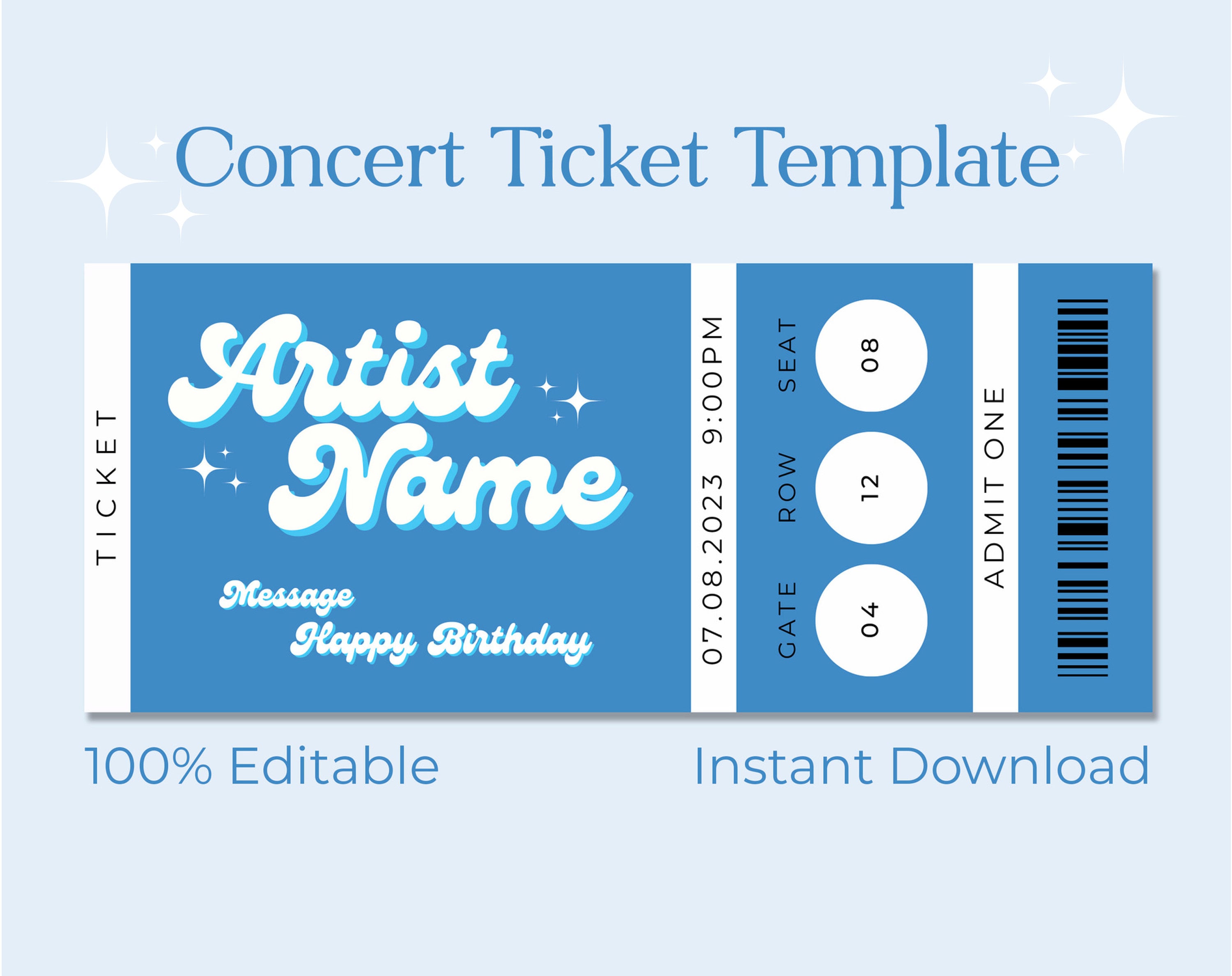 Editable Concert Ticket Template, Custom Concert Ticket Gift, Concert ...