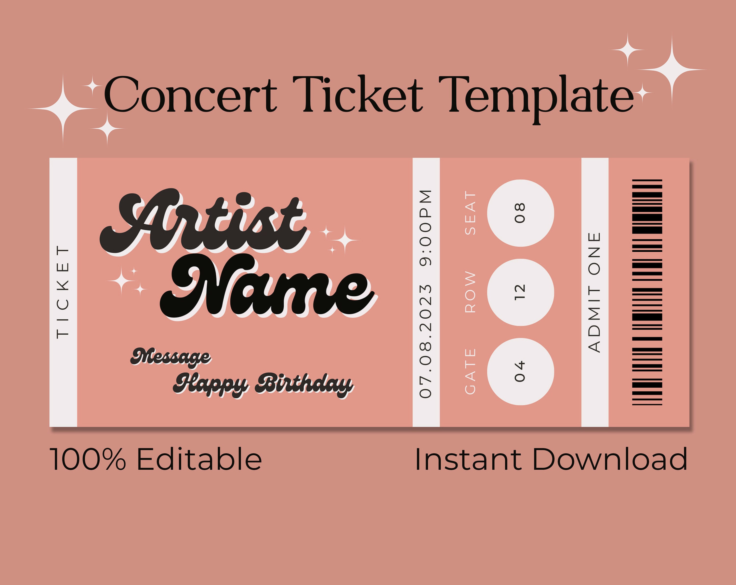 Editable Concert Ticket Template, Custom Concert Ticket Gift, Concert ...