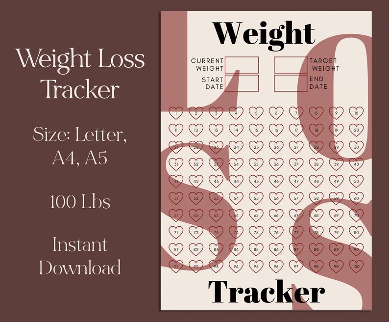 Weight Loss Tracker, 100 Lbs, Weight Loss Tracker Printable, Weightloss ...