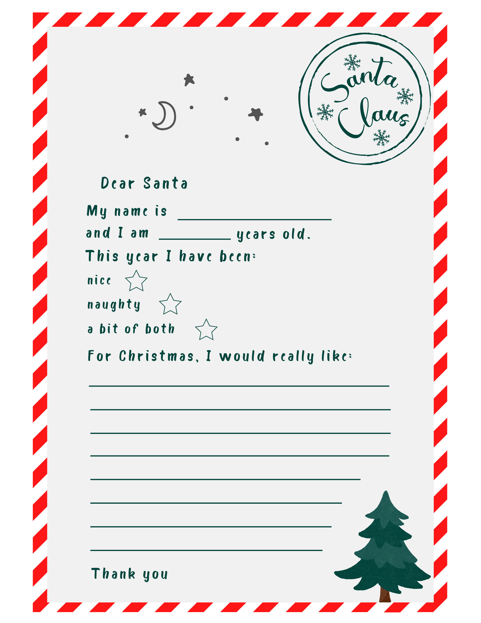 Letter to Santa Claus PRINTABLE ⧋ Digital Download ⧋ PDF ⧋ Christmas ...