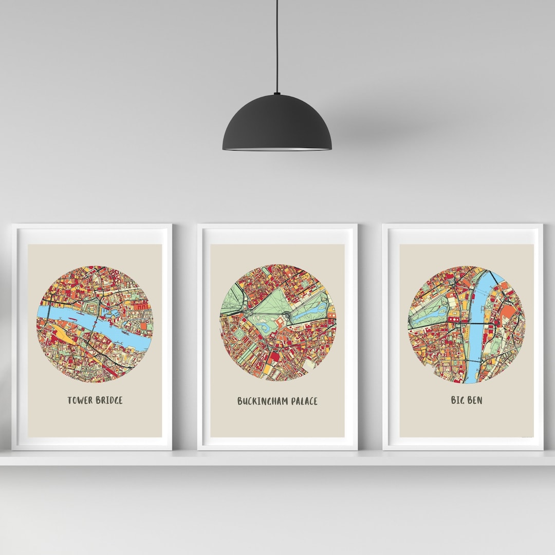 Set of 3 London Prints City Maps Big Ben, Buckingham Palace, Tower ...