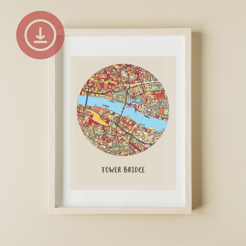 Tower Bridge London England City Map Colorful Digital City Maps ...