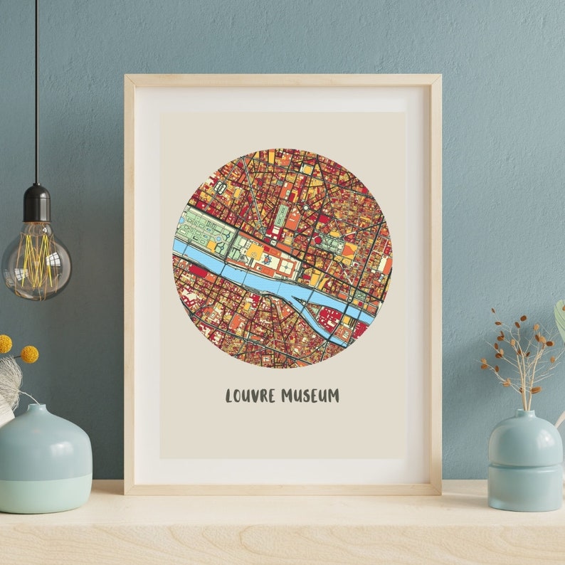 Louvre Museum Paris France City Map Colorful Digital City Maps ...