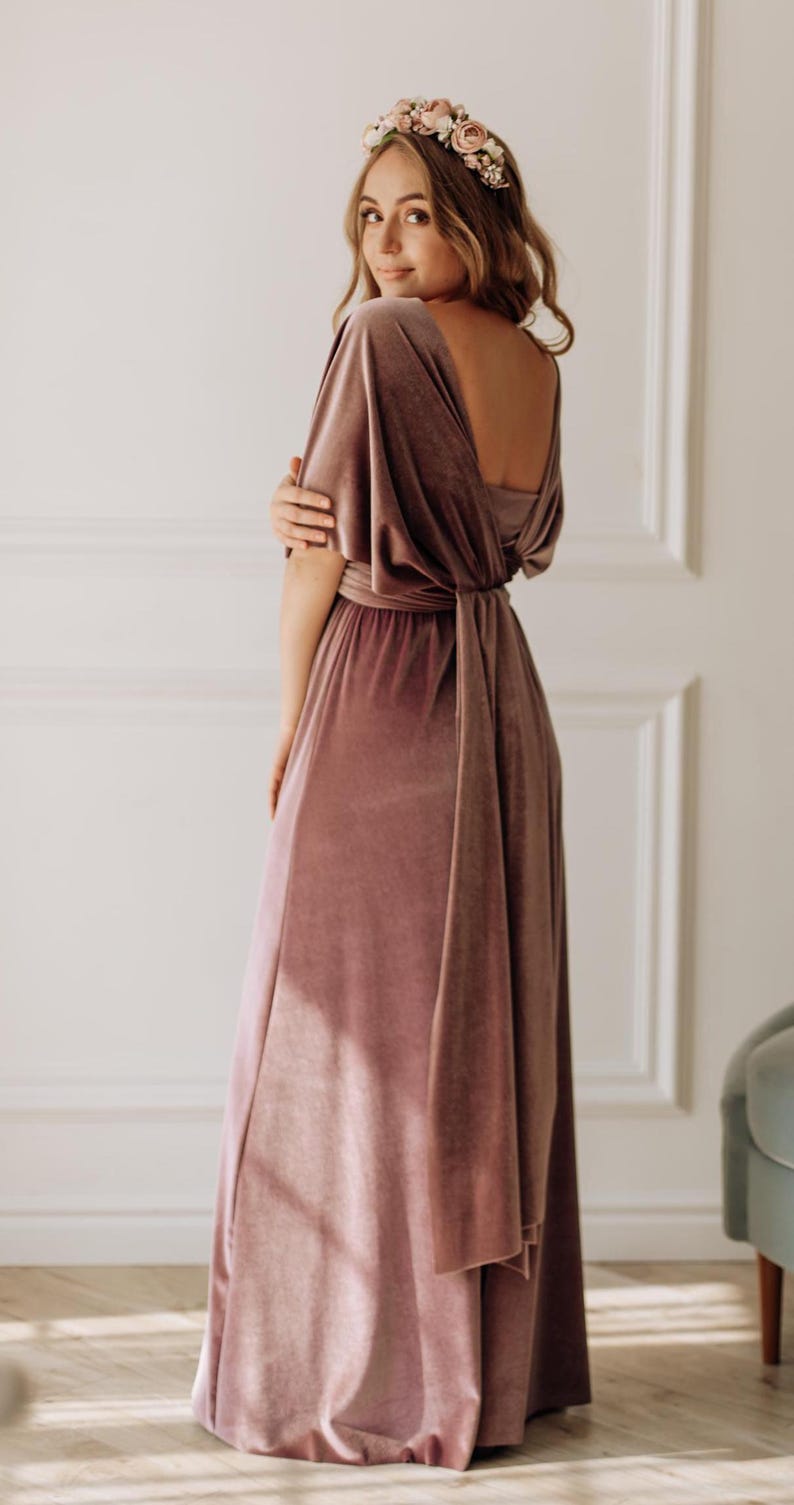 Dusty Rose Velvet Infinity Wrap Bridesmaid Dress – Custom Sizing ...