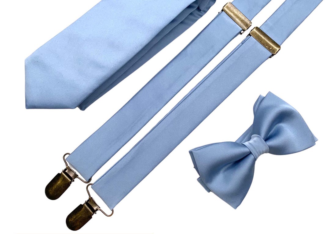 Ice Blue Silk Wedding Ties: Groomsmen Necktie, Bow Tie, Suspenders ...
